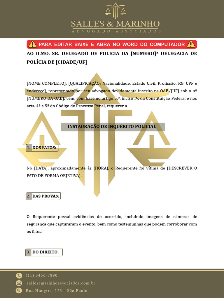 Requerimento de Instauração de Inquérito Policial | PDF | Advogado ...