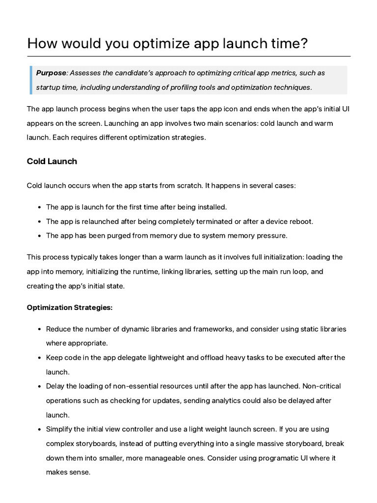 How Would You Optimize App Launch Time Pdf Program Optimization Library Computing