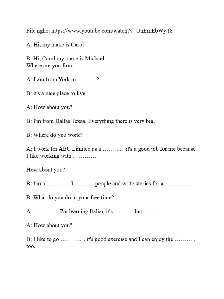 Introduce Yourself - Fill in Blank | PDF