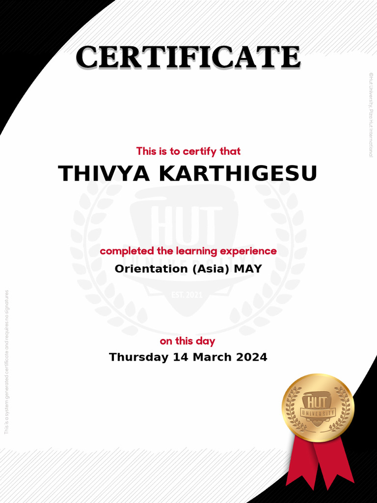 Certificate of Completion for Orientation | PDF