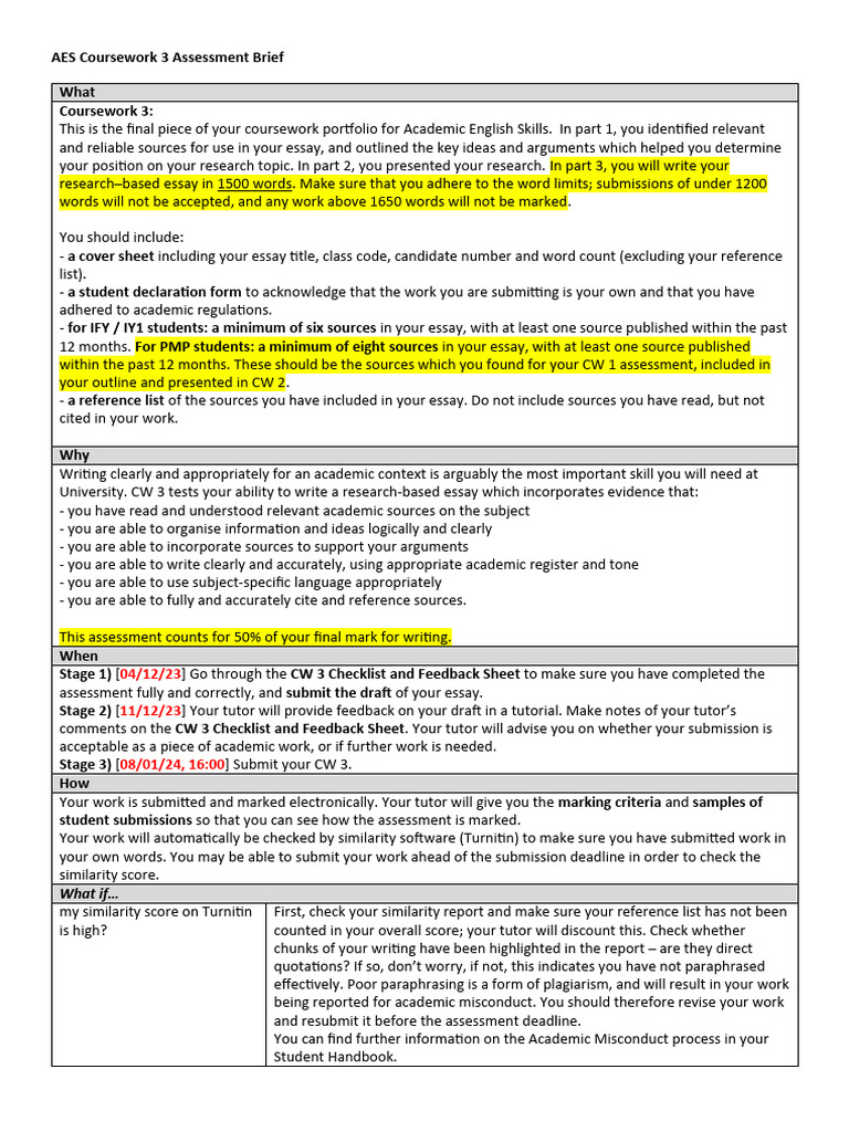 AES Coursework 3 Assessment Brief 2023-24 | PDF | Turnitin | Essays