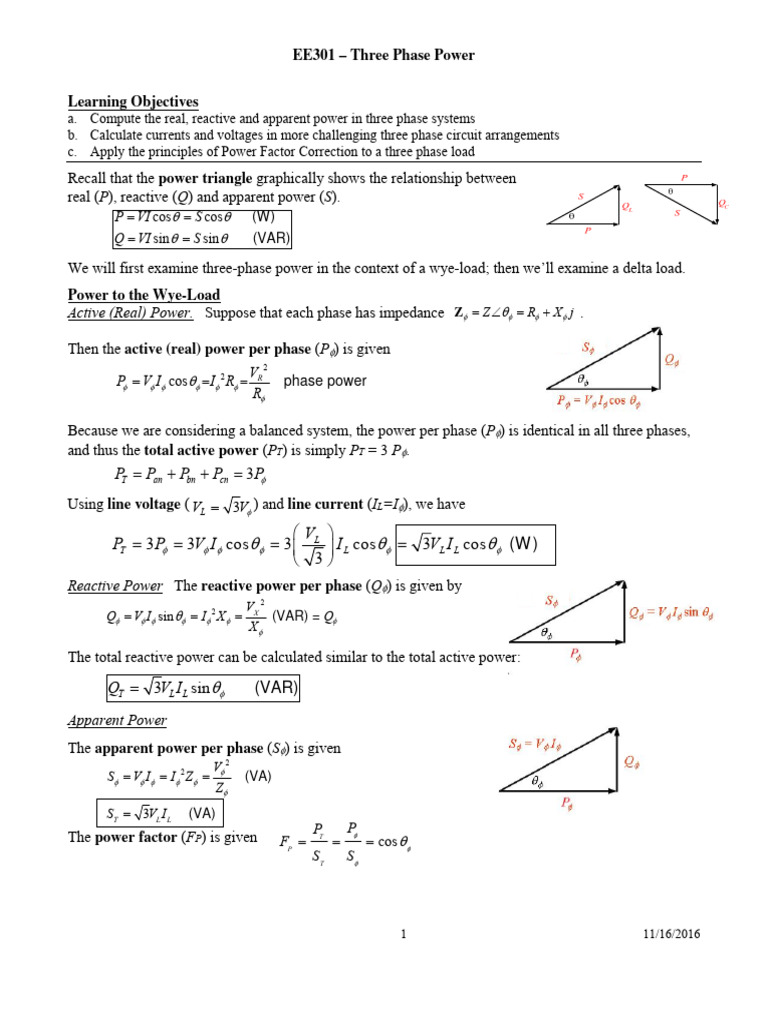 EE301 Lesson 32 Three Phase Power | PDF | Ac Power | Electromagnetism