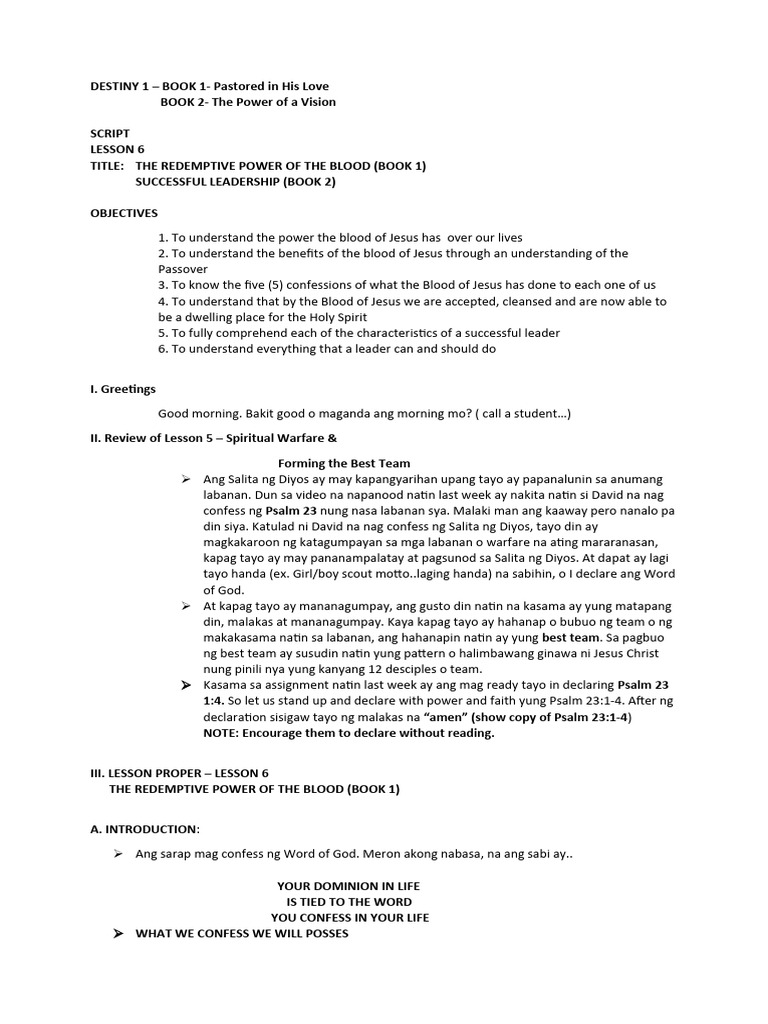 Destiny 1 Lesson 6 The Redemptive Power of The Blood Successful ...