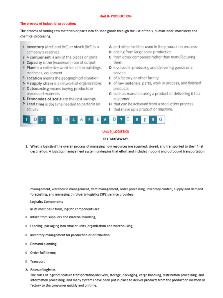 Unit 9 - Key Takeaways | Download Free PDF | Logistics | Warehouse