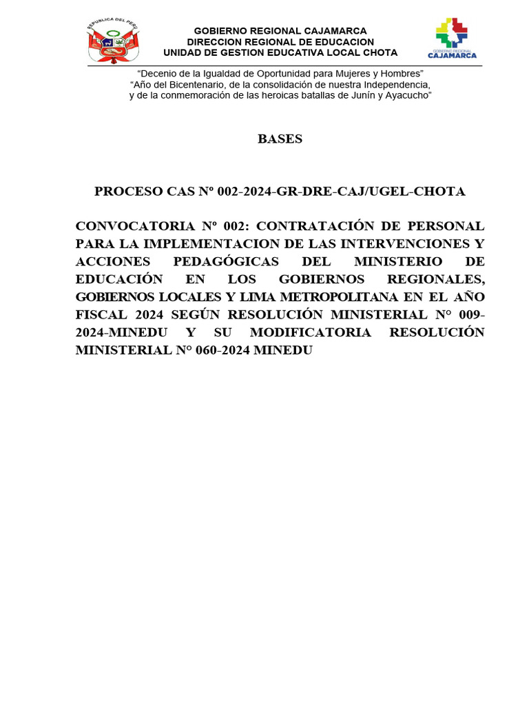Bases Cas N°001 Intervenciones Iiee Ugel Chota Anexos | PDF