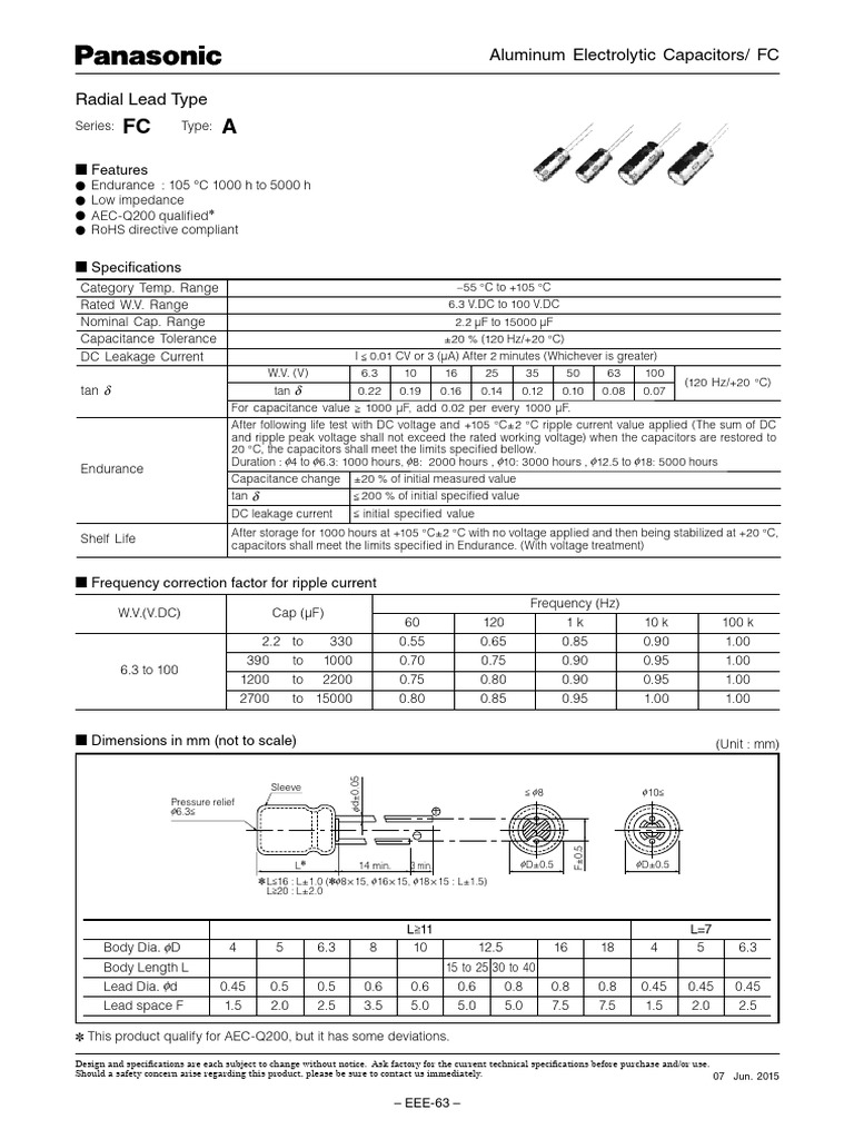 Aluminum Electrolytic Capacitor Specs | PDF | Capacitor | Voltage