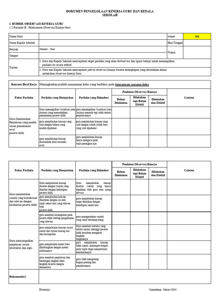 Rubrik Observasi Keteraturan Kelas | PDF