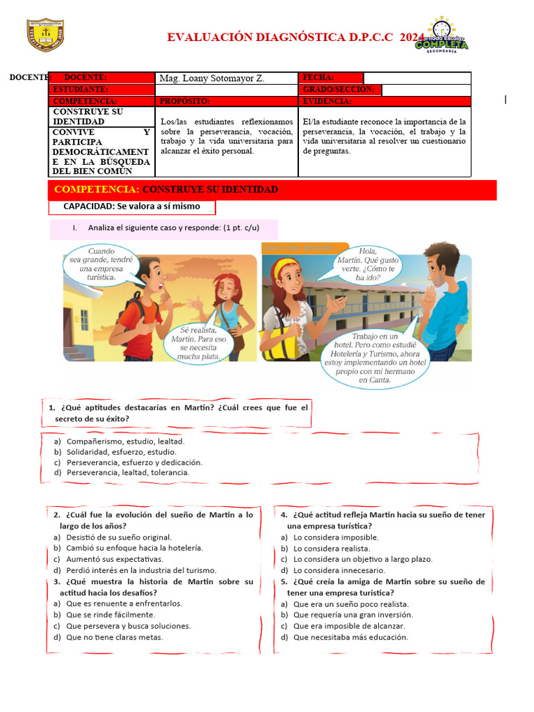 5° DPCC - EVALUACION DIAGNOSTICA 2024 | PDF | Evaluación | Aprendizaje