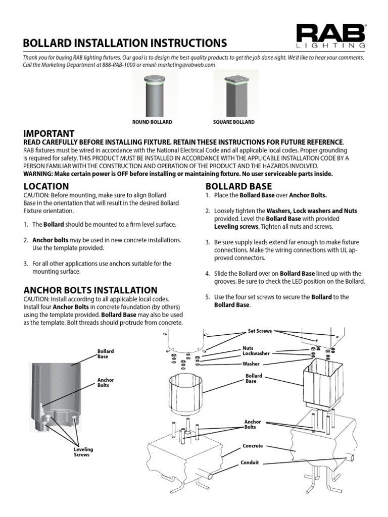 Bollard Installation | Download Free PDF | Screw | Electrical Wiring