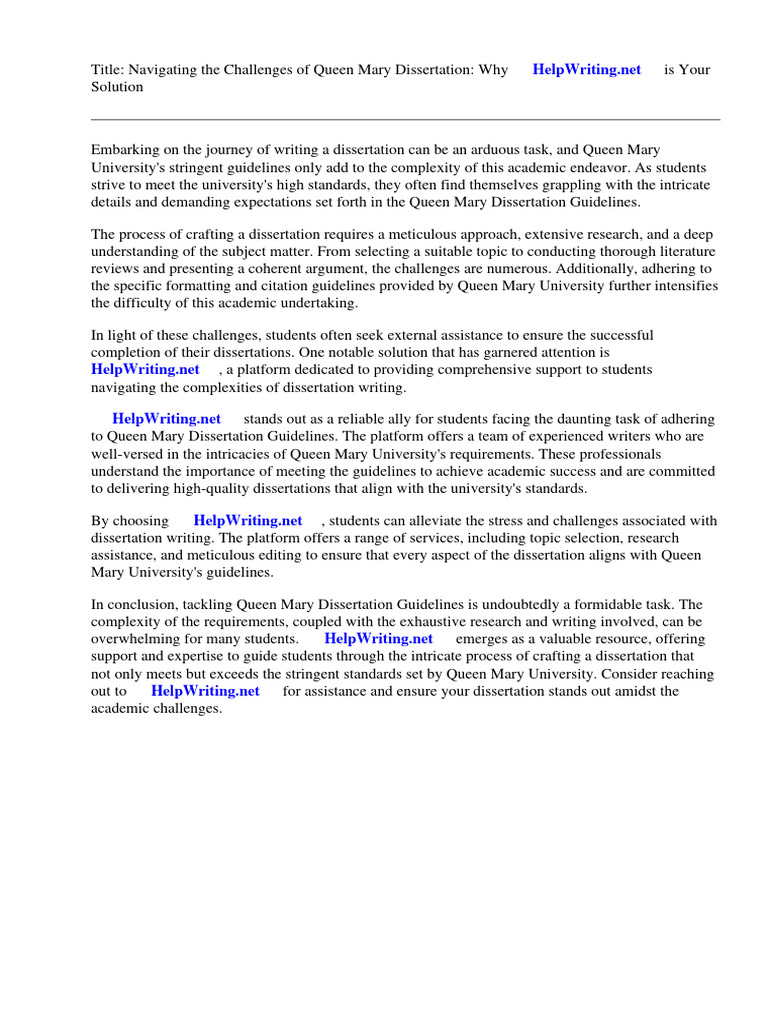 Queen Mary Dissertation Guidelines | PDF | Thesis | Catholic Church