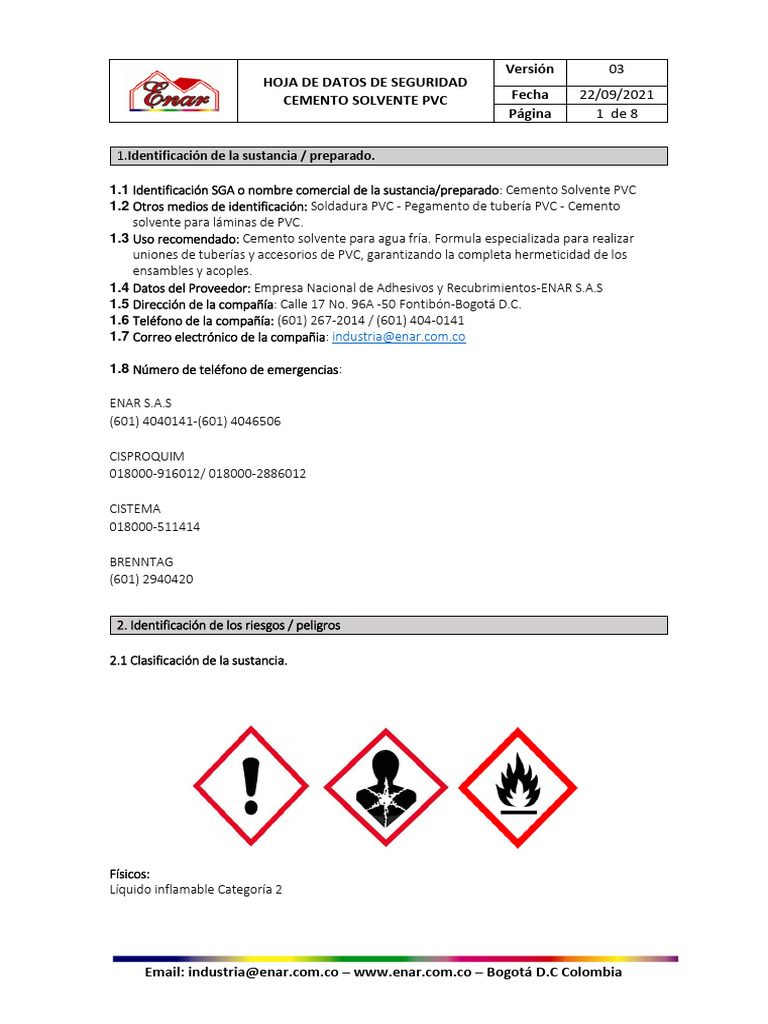 Hoja de Seguridad Cemento PVC | PDF | Agua | Solvente