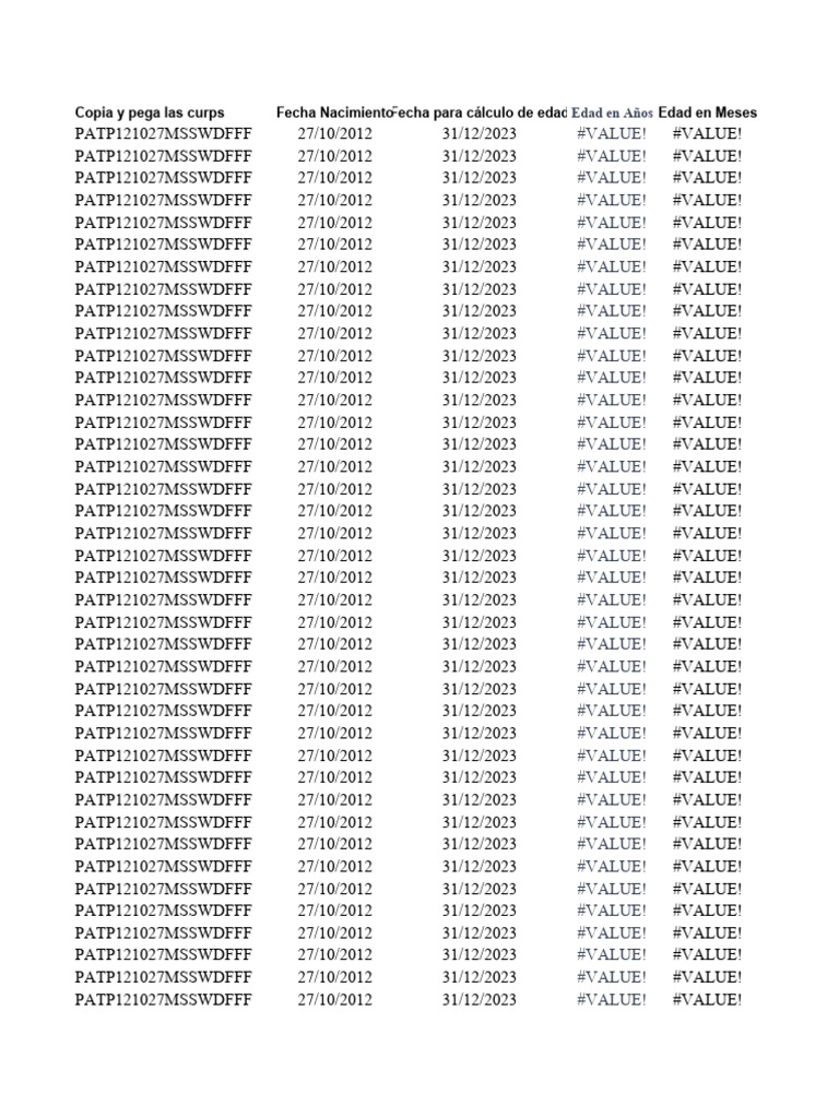 Archivo para Calcular Edades Con La Curp | PDF