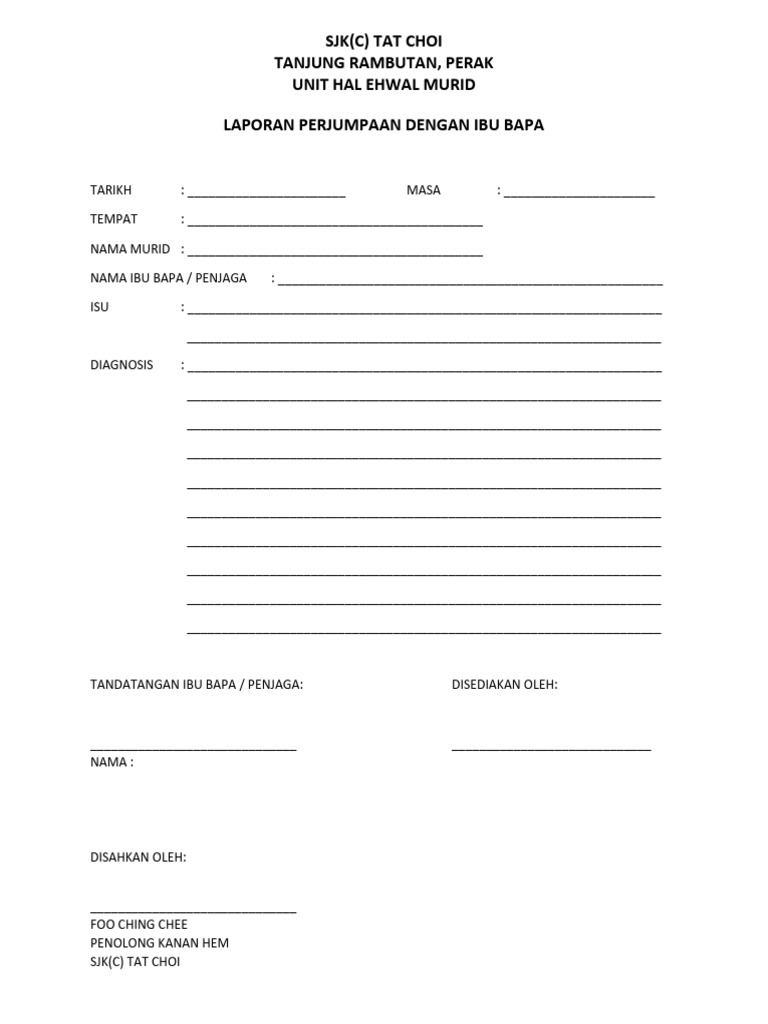 Laporan Perjumpaan Ibu Bapa SJK(C) | PDF | Bisnis
