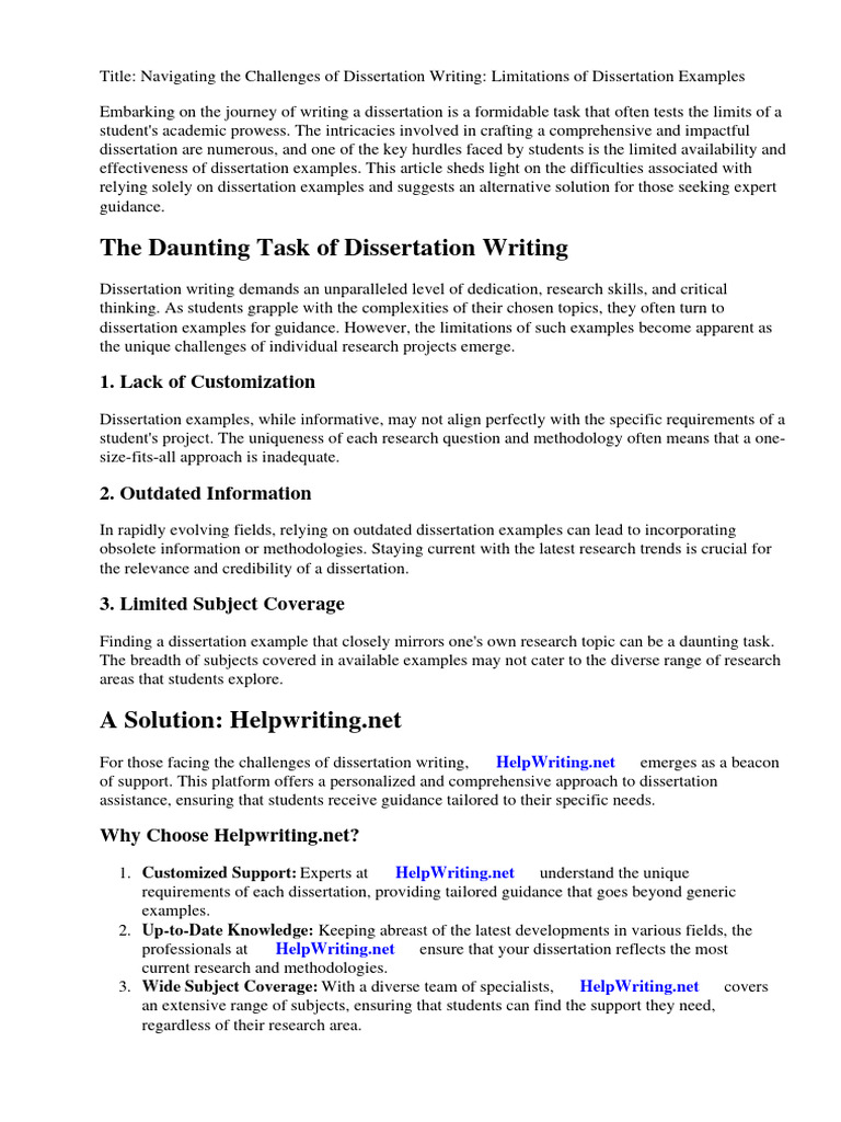 Limitations of Dissertation Examples | PDF | Methodology | Sampling ...