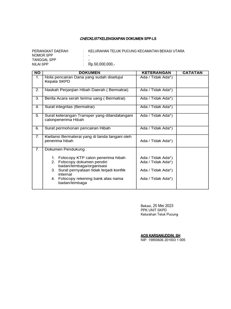 Checklist Kelengkapan Dokumen | PDF