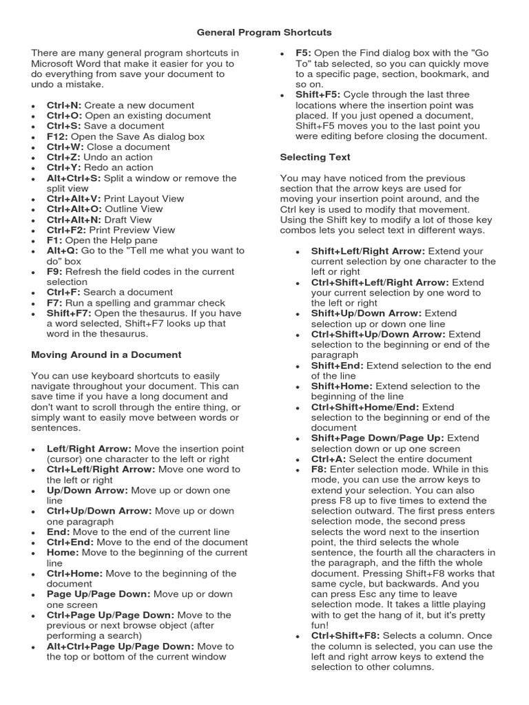 Microsoft Word Shortcut Guide | PDF | Letter Case | Paragraph