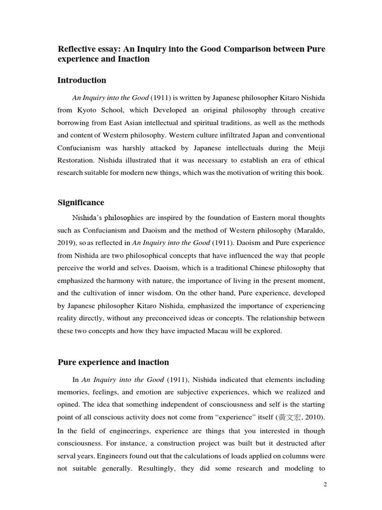 An Inquiry Into The Good Comparison Between Pure Experience and ... An Inquiry Into The Good Comparison Between Pure Experience and ...