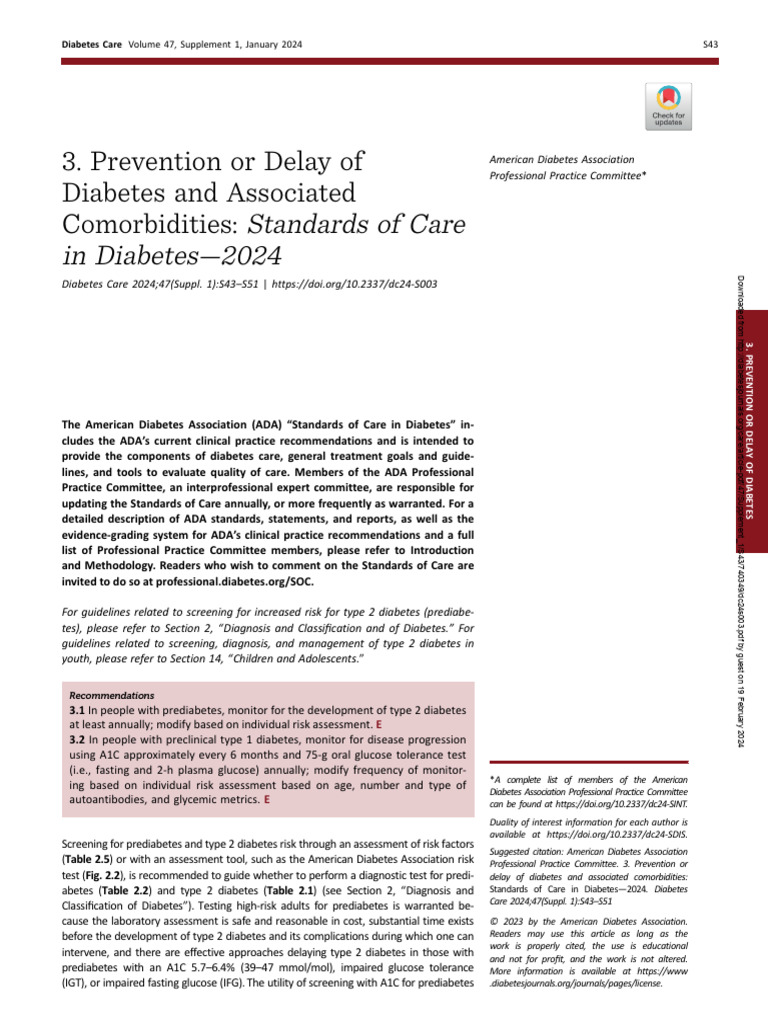 Ada 2024 3 | Download Free PDF | Prediabetes | Diabetes