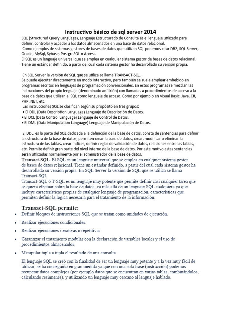 Guía SQL Server 2014: Fundamentos | PDF | SQL | Servidor SQL de Microsoft