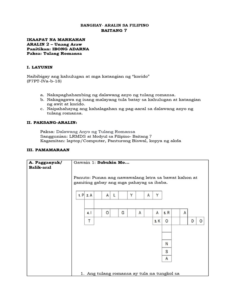 Filipino 7 - Q4 - W2 - Day1 | PDF