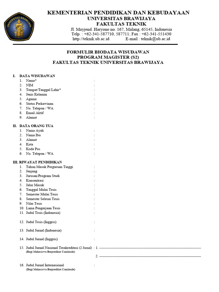 Formulir Biodata Wisudawan S2 | PDF