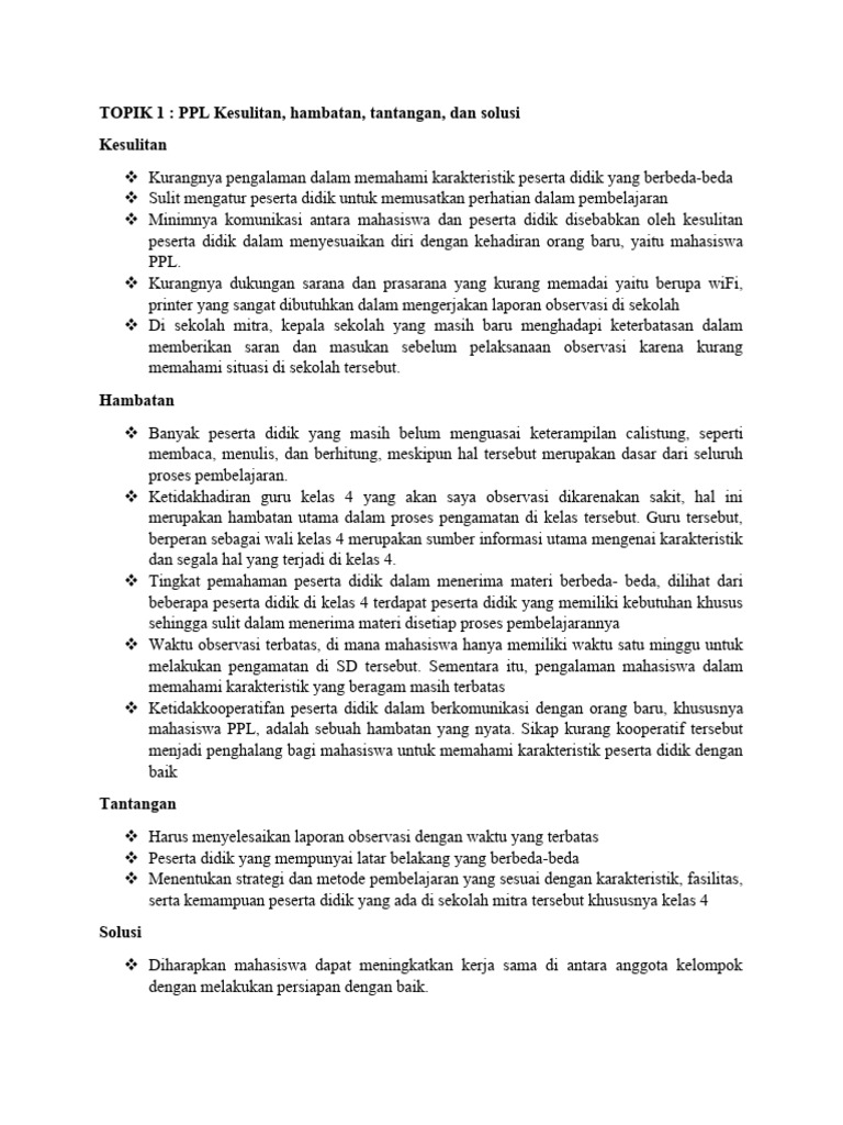 Tantangan dan Solusi PPL di Sekolah | PDF | Karier & Perkembangan | Kesehatan Holistik
