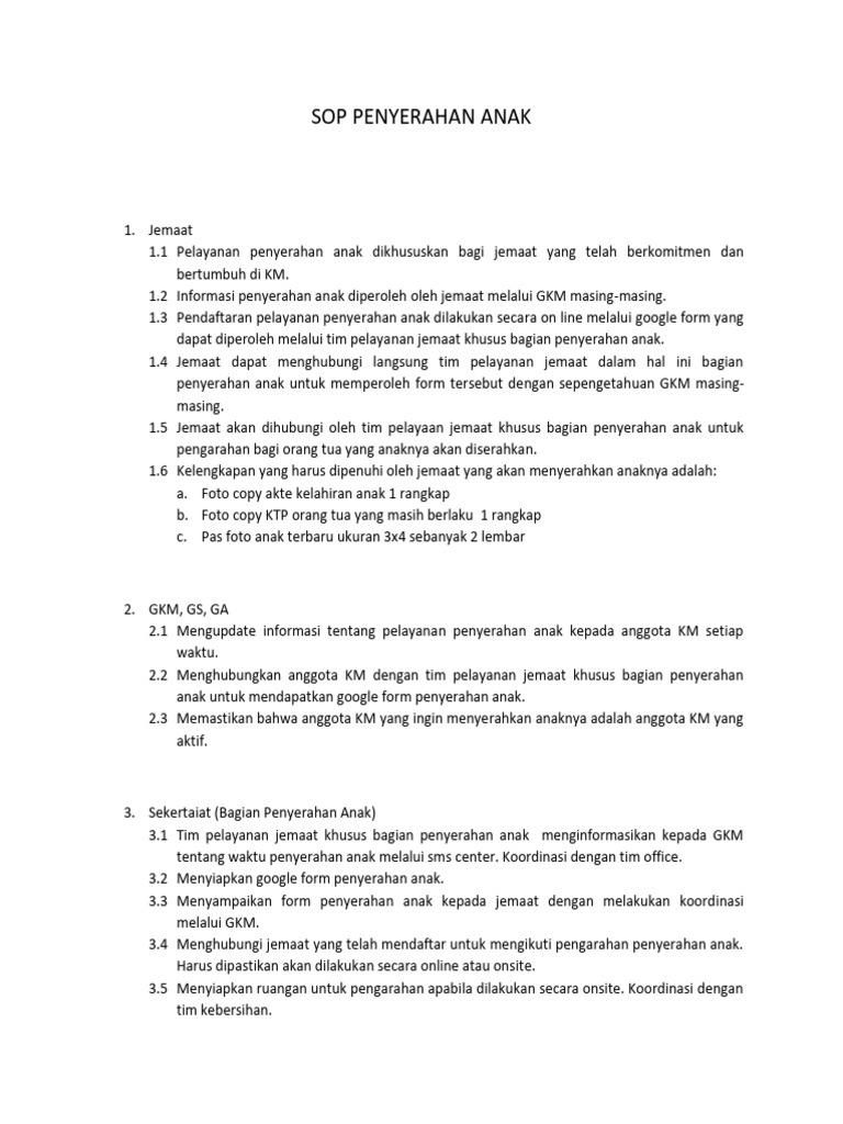 Sop Penyerahan Anak | PDF