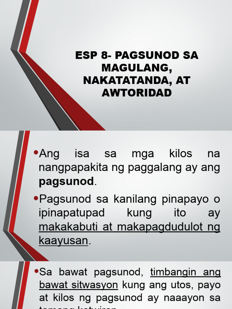 Esp 8 - Pagsunod Sa Magulang, Nakatatanda | PDF