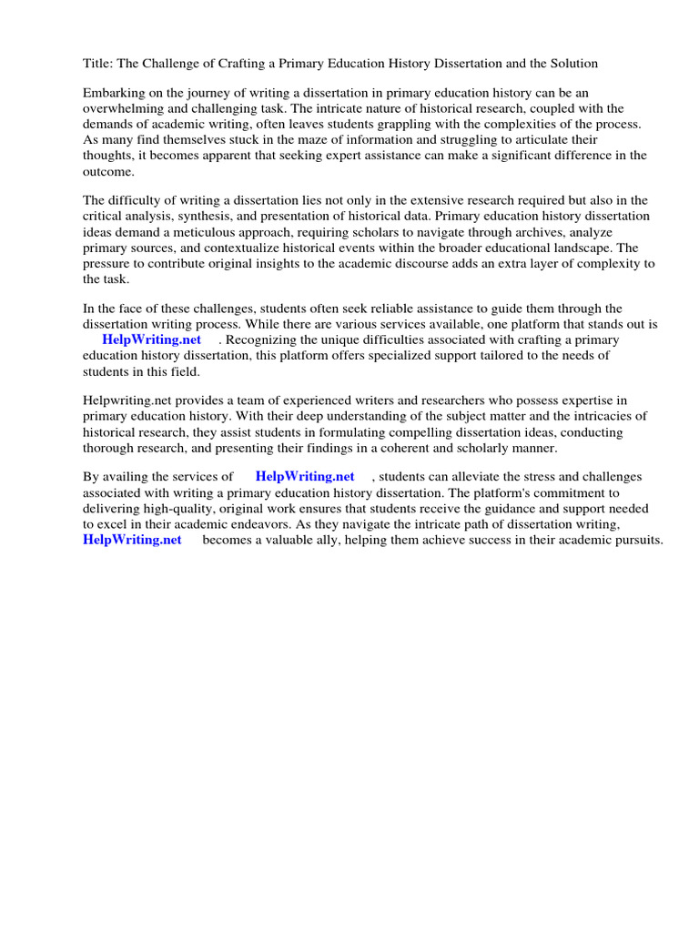 Primary Education History Dissertation Ideas | PDF | Thesis | Learning