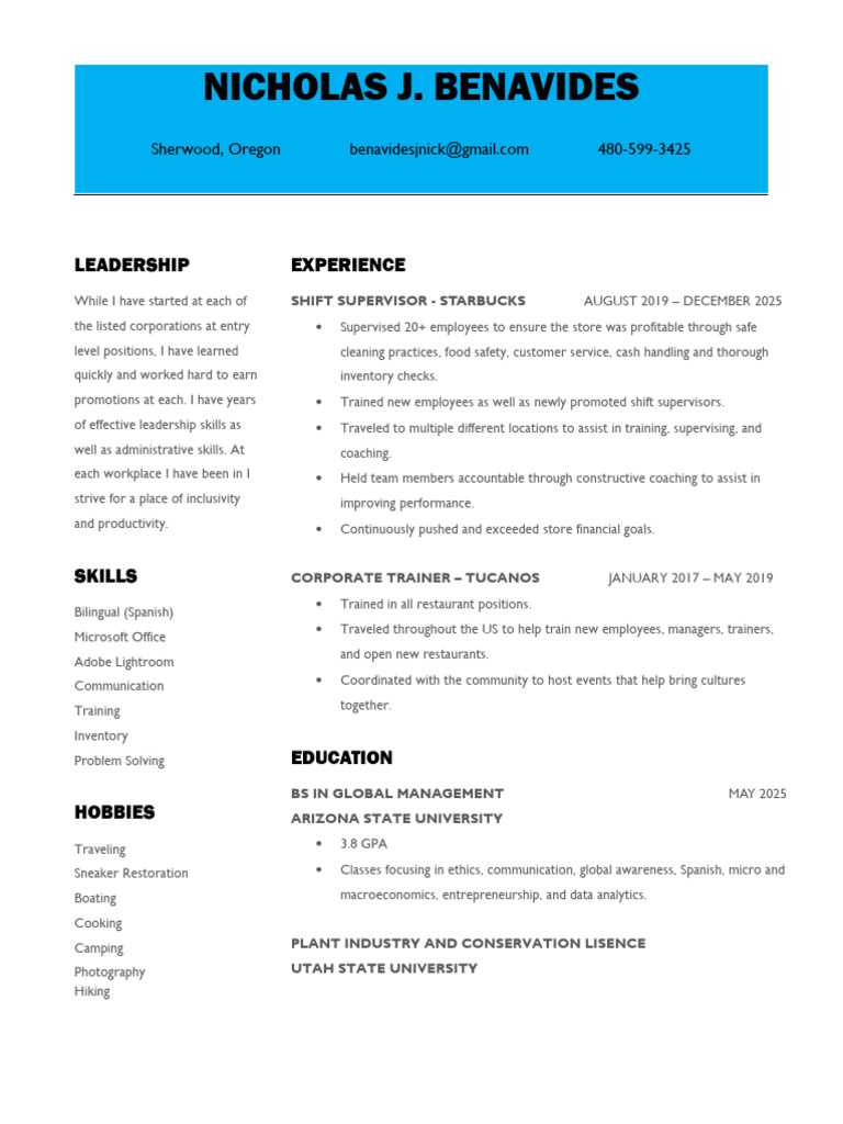 Nicholas Benavides Resume | PDF