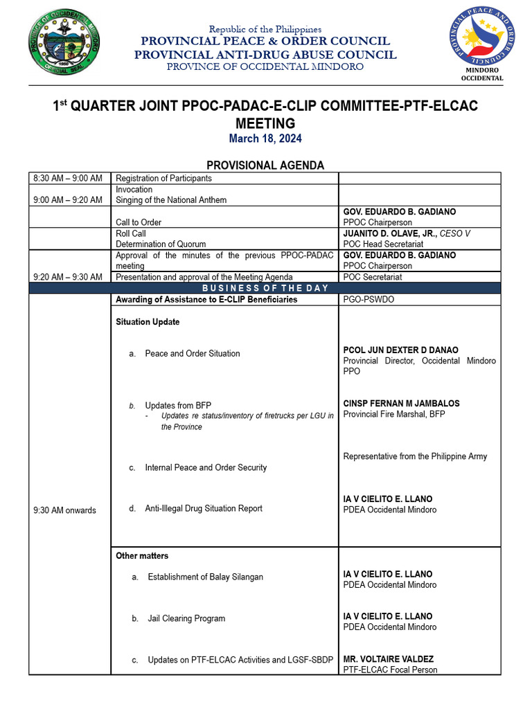 2) - 2024 Q1 Agenda of Joint PPOC-PADAC Meeting | PDF