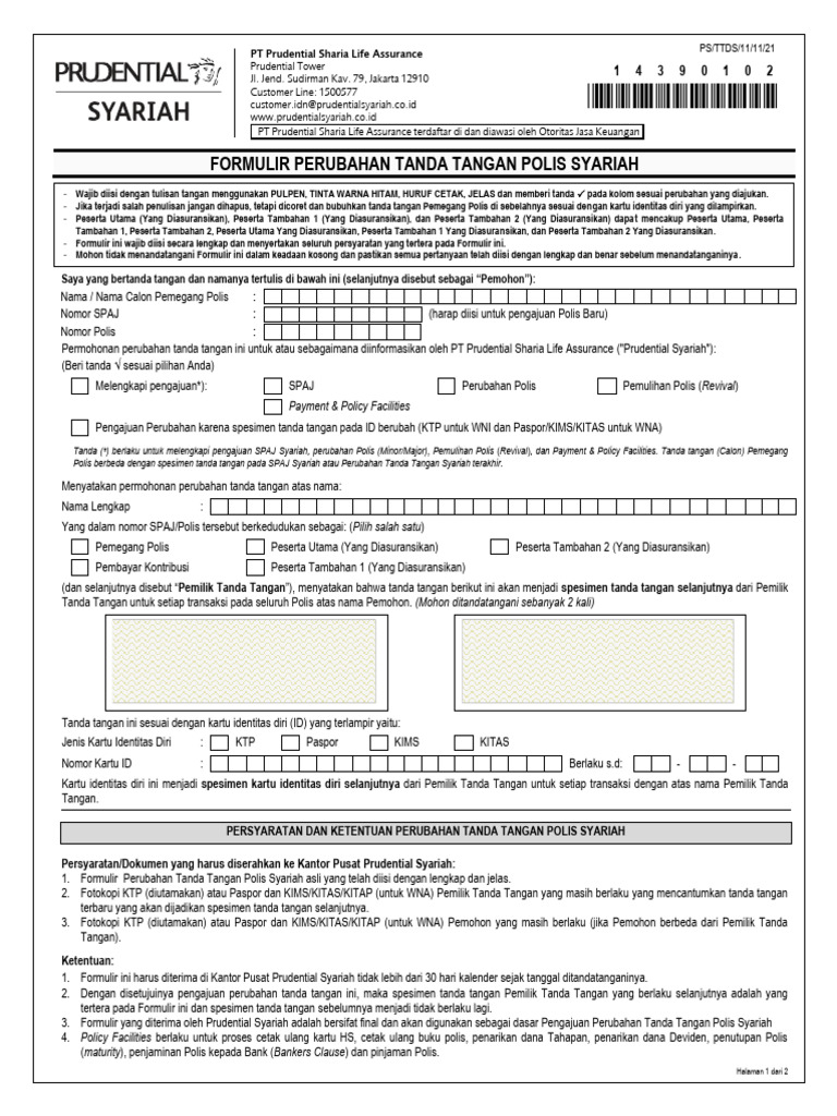 Formulir Perubahan Tanda Tangan Polis - PS - TTDS - 111121 - Syariah | PDF