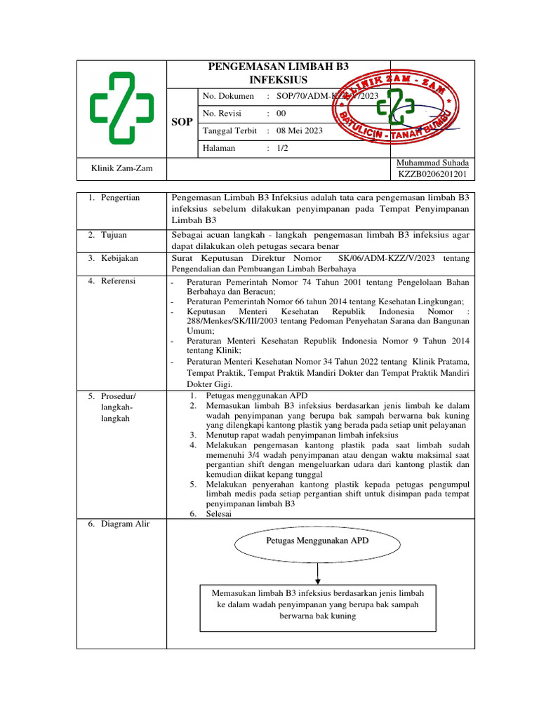 Sop Pengemasan Limbah B3 Infeksius | PDF