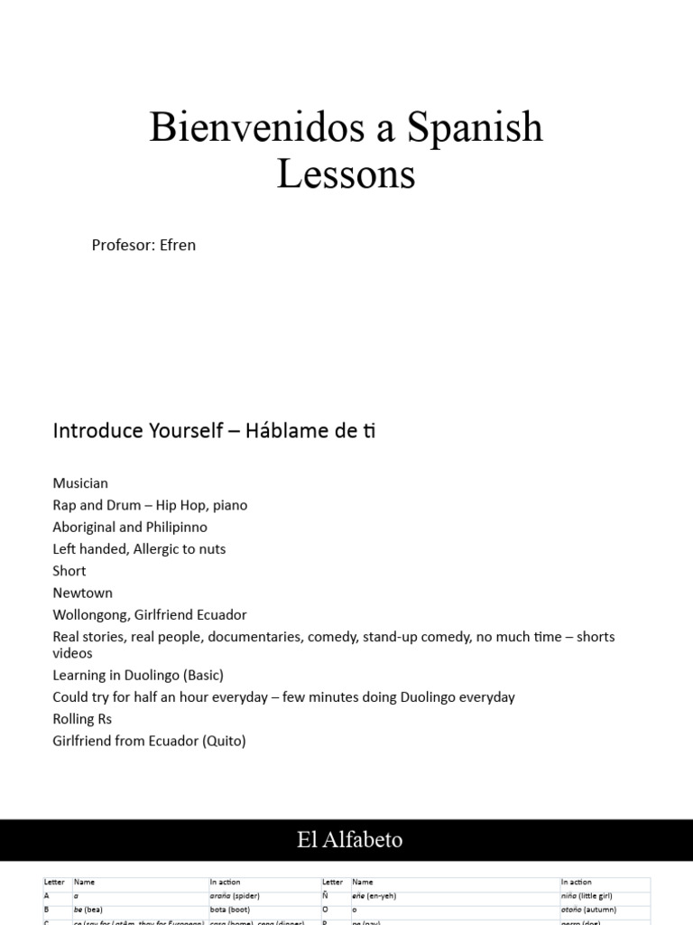 Bienvenidos A Spanish Lessons | PDF