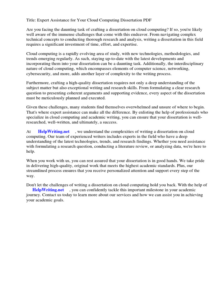 Cloud Computing Dissertation PDF | PDF | Cloud Computing | Computing