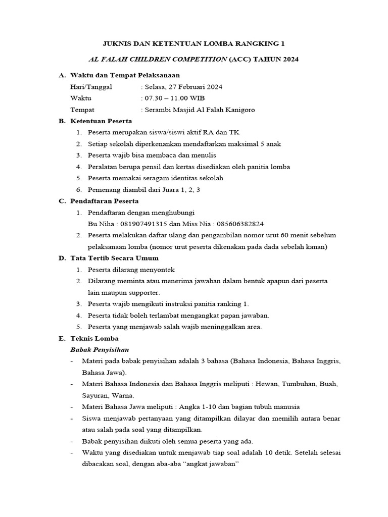 Contoh Juknis Dan Ketentuan Lomba Rangking 1 | PDF