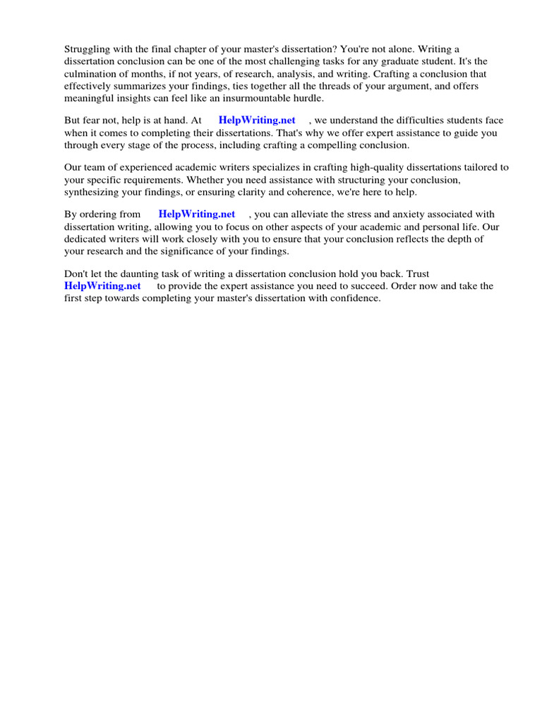 Masters Dissertation Conclusion Sample Download Free Pdf Thesis