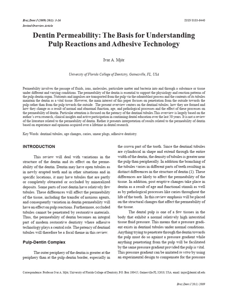 Dentin Permeability Insights | PDF | Dentin | Human Tooth
