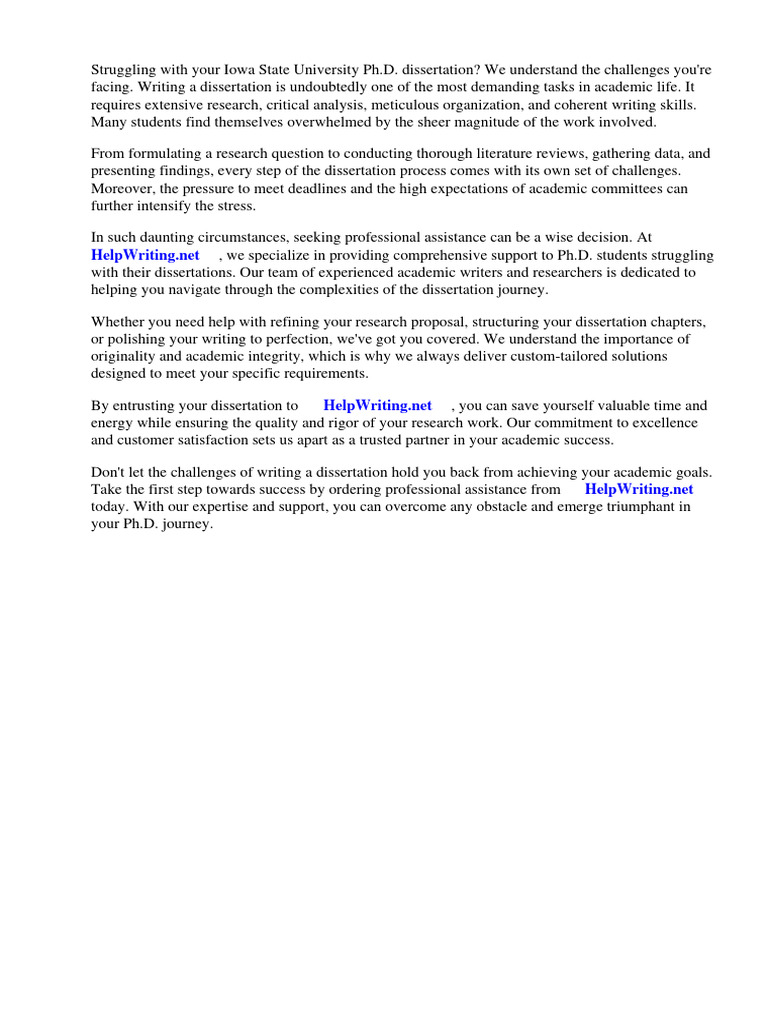 Iowa State University Ph.D. Dissertation Help | PDF | Doctor Of ...