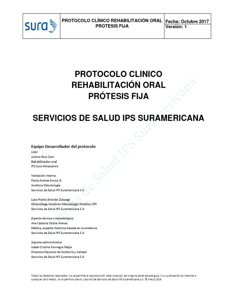 PROTOCOLO CLINICO PRÓTESIS FIJA. V1 | PDF | Dentadura postiza | Odontología