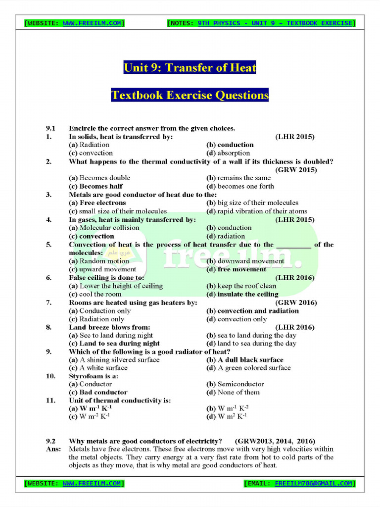 9th Phy CH 9 Exercise | PDF
