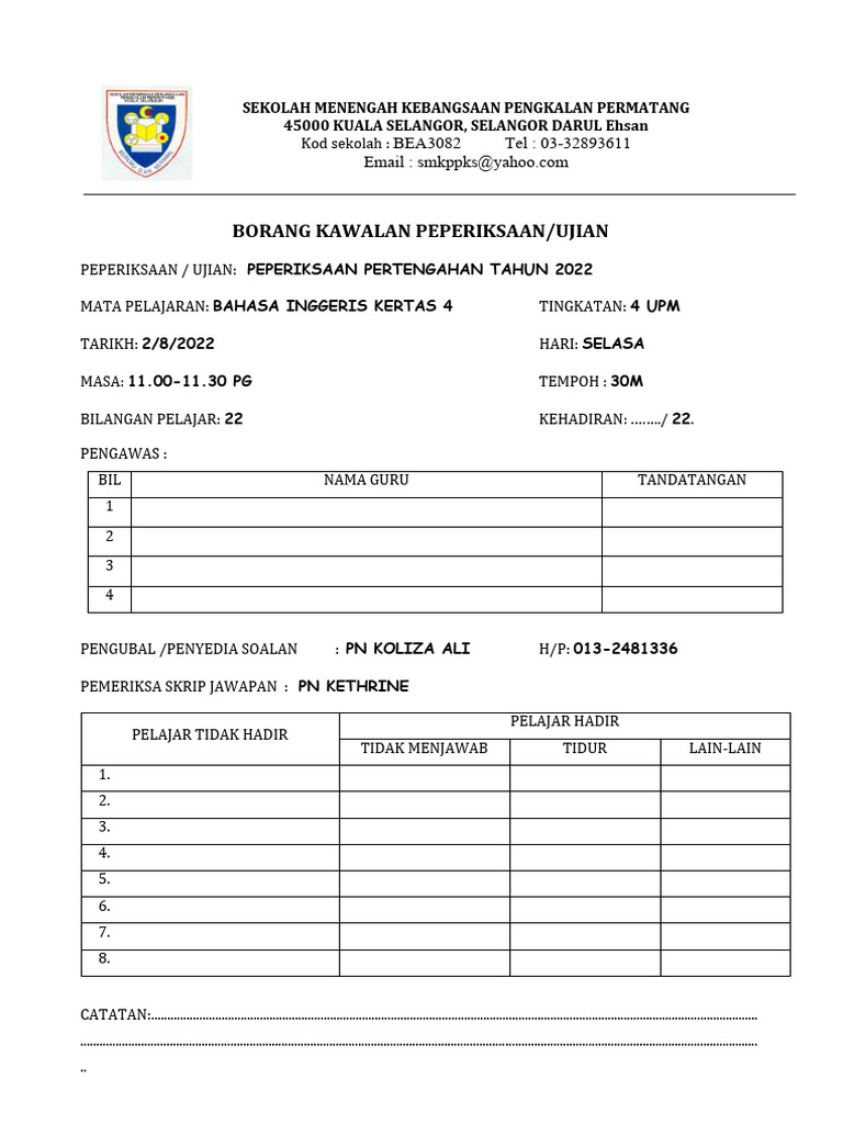 Borang Kawalan FORM4 | PDF