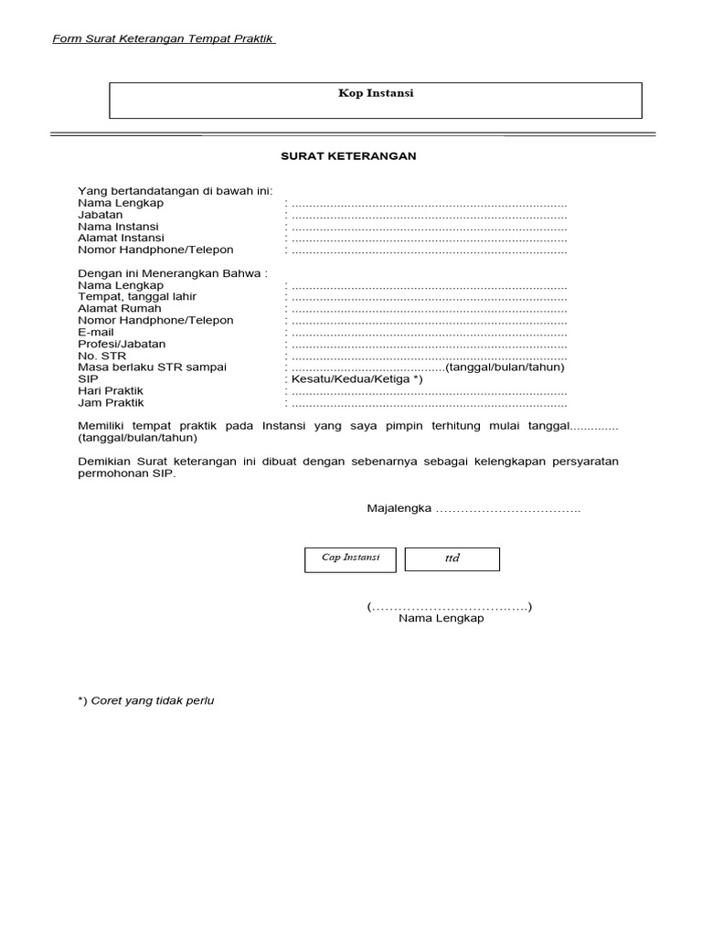 Form Surat Keterangan Tempat Praktik | PDF