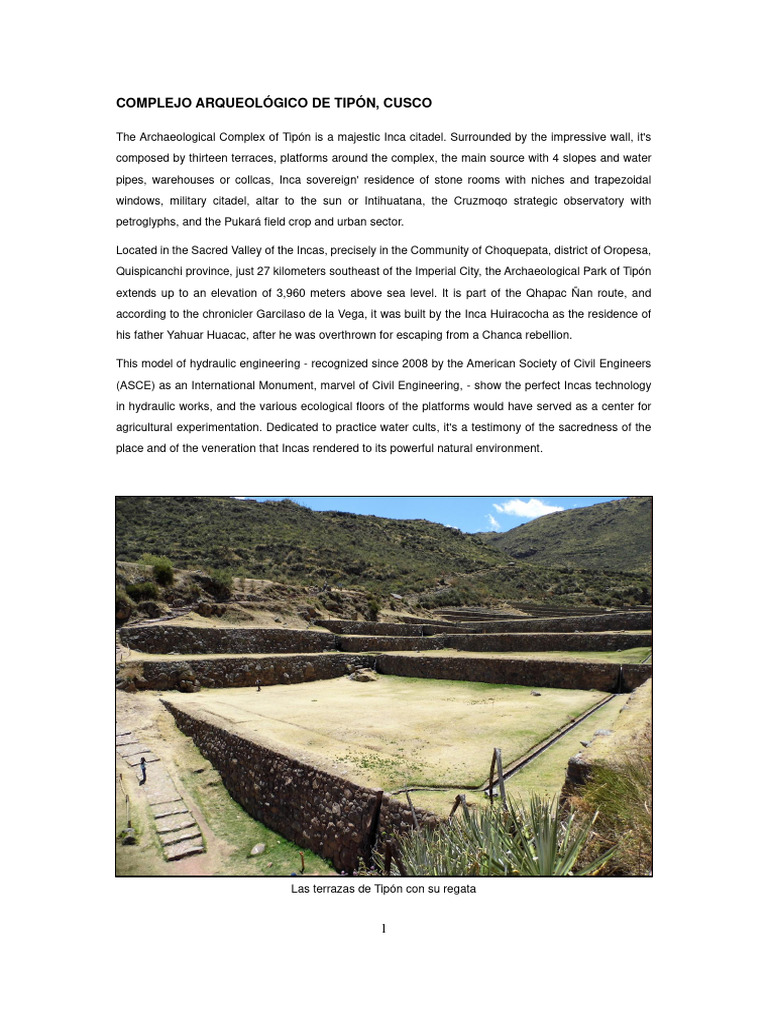 El Complejo Arqueologico de Tipon Cusco | PDF | Peru | Andes