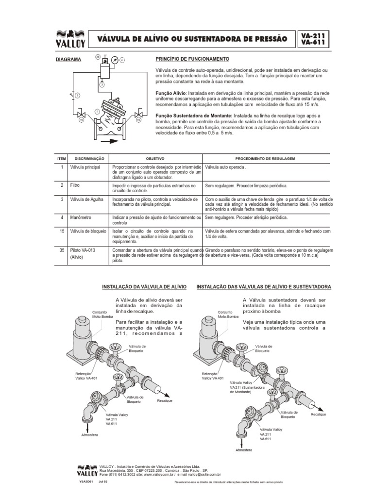 Válvulas Valloy - YSA3D01 | PDF | Pressão | Science