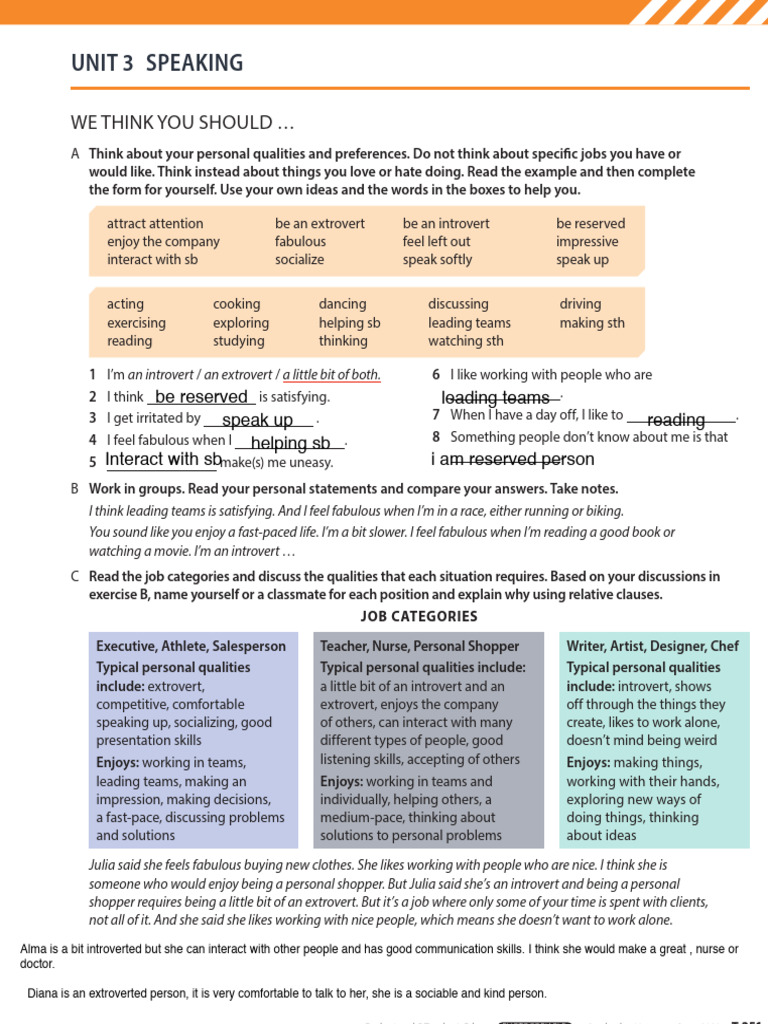 BUS Program Evolve 5 Lesson Plan 3 Handout 3 | PDF | Extraversion And Introversion ...