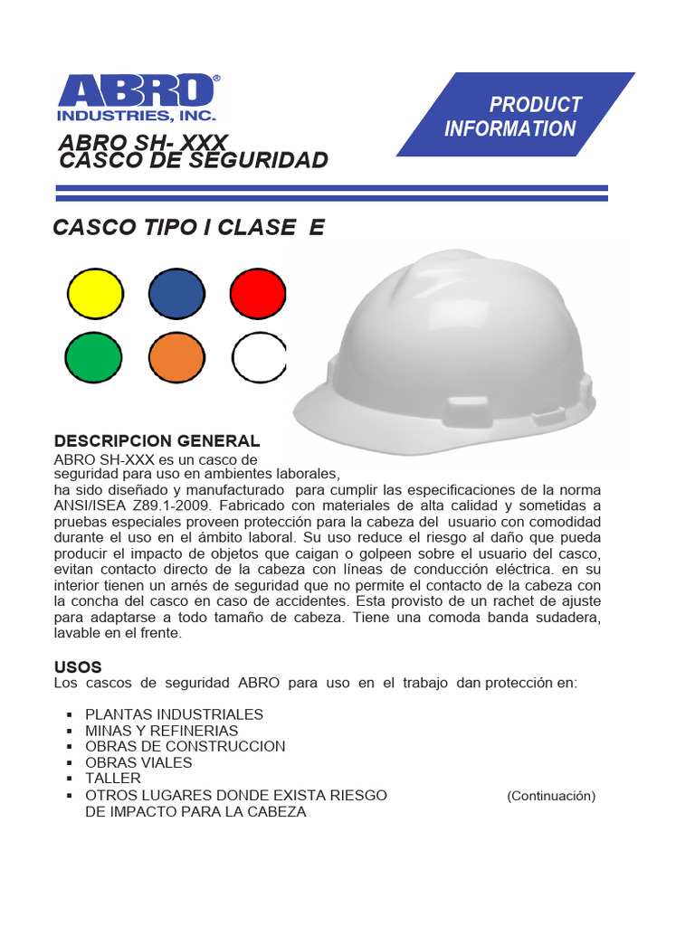 Ficha Tecnica Cascos de Seguridad Industrial | PDF | Casco