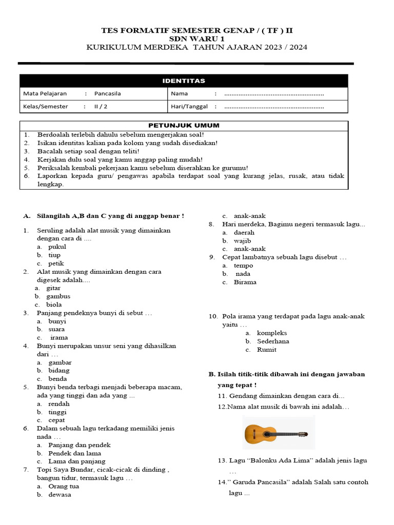 Soal Sts Seni Musik Kls 2 Semester 2 | PDF