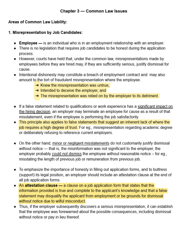 Chapter 3 - Common Law Issues | PDF | Misrepresentation | Criminal Record