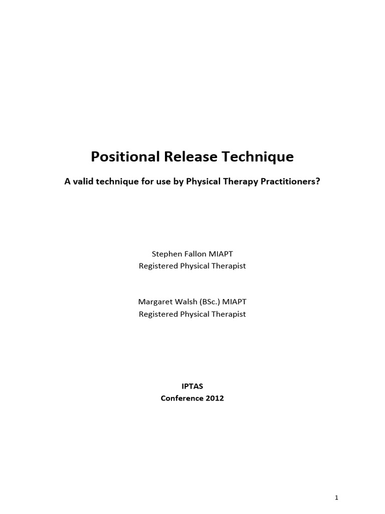 Paper Positional Release Technique SF MW | PDF | Low Back Pain | Pain